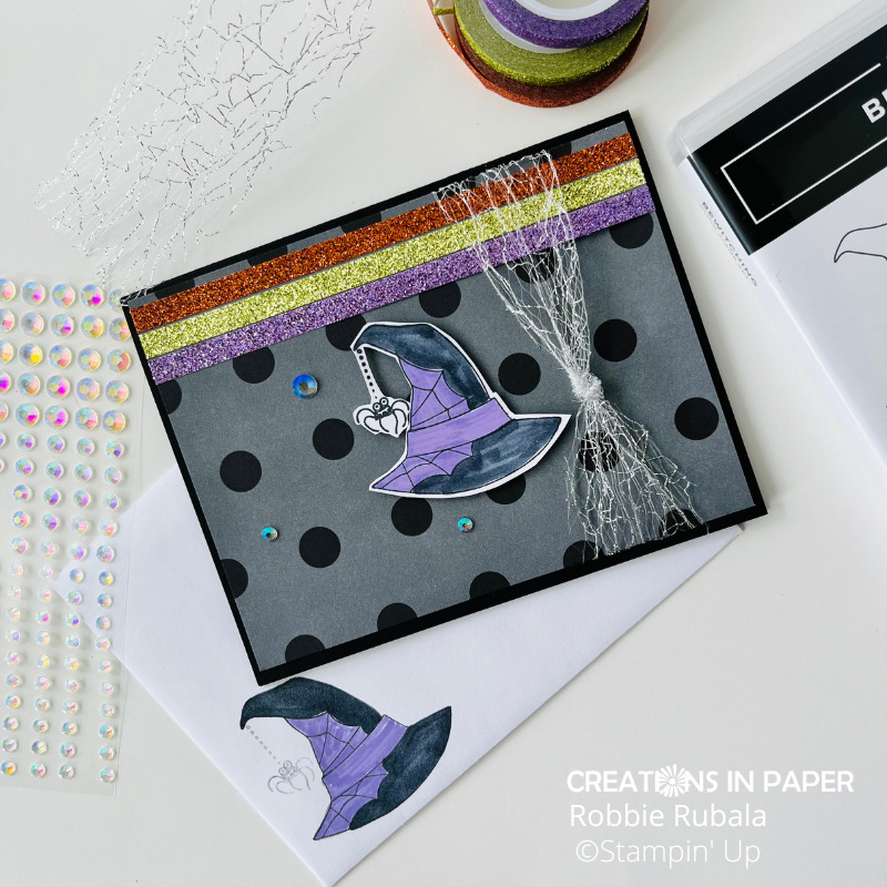 Mix Stampin' Up Bewitching with metallic mesh ribbon - Creations in Paper