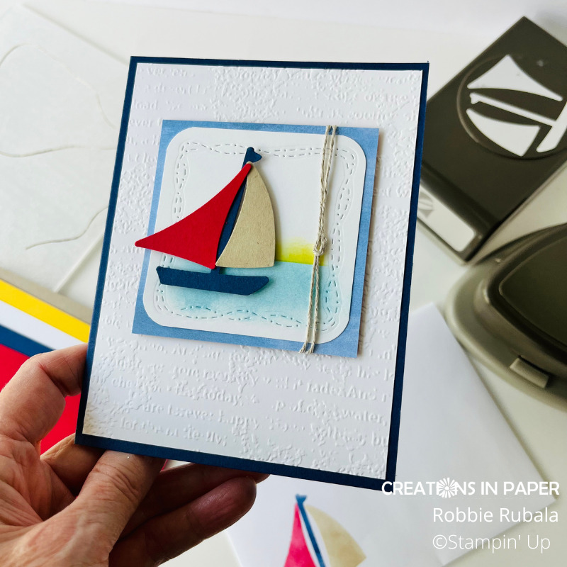 Card Candy Masculine idea with Sailboat Builder punch - Creations in Paper