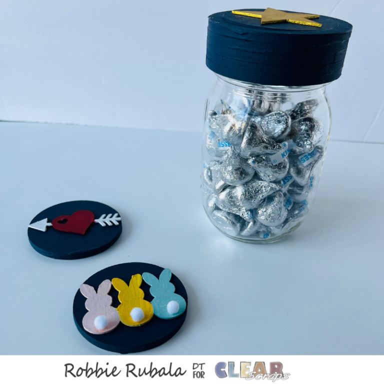 Treat jar using Clear Scraps mason jar wooden covers - Creations in Paper