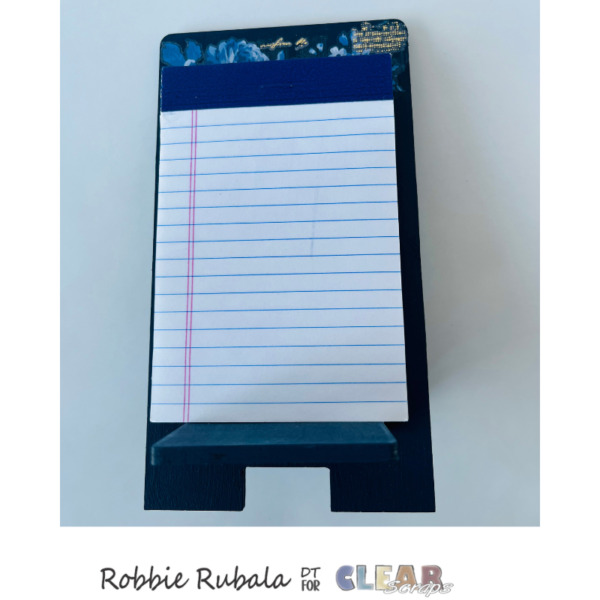 Notepad holder using Clear Scraps phone stand - Creations in Paper